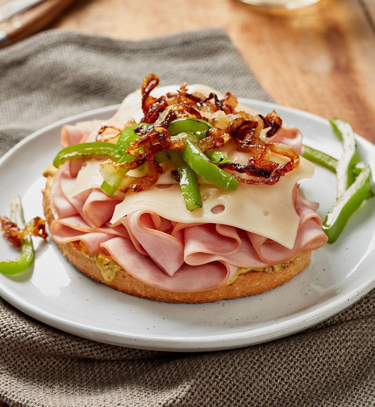 Open-faced Ham, Swiss and Dijon Sandwich - Pillers